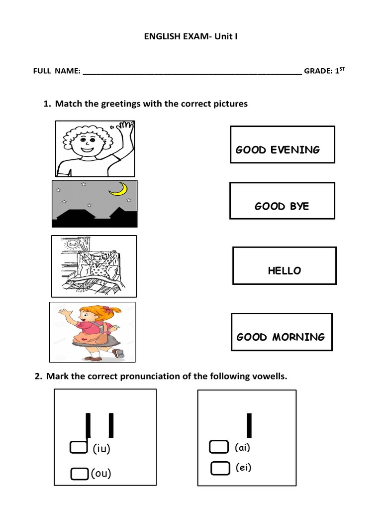 English Exam-Unit I: FULL NAME: - GRADE: 1 | PDF