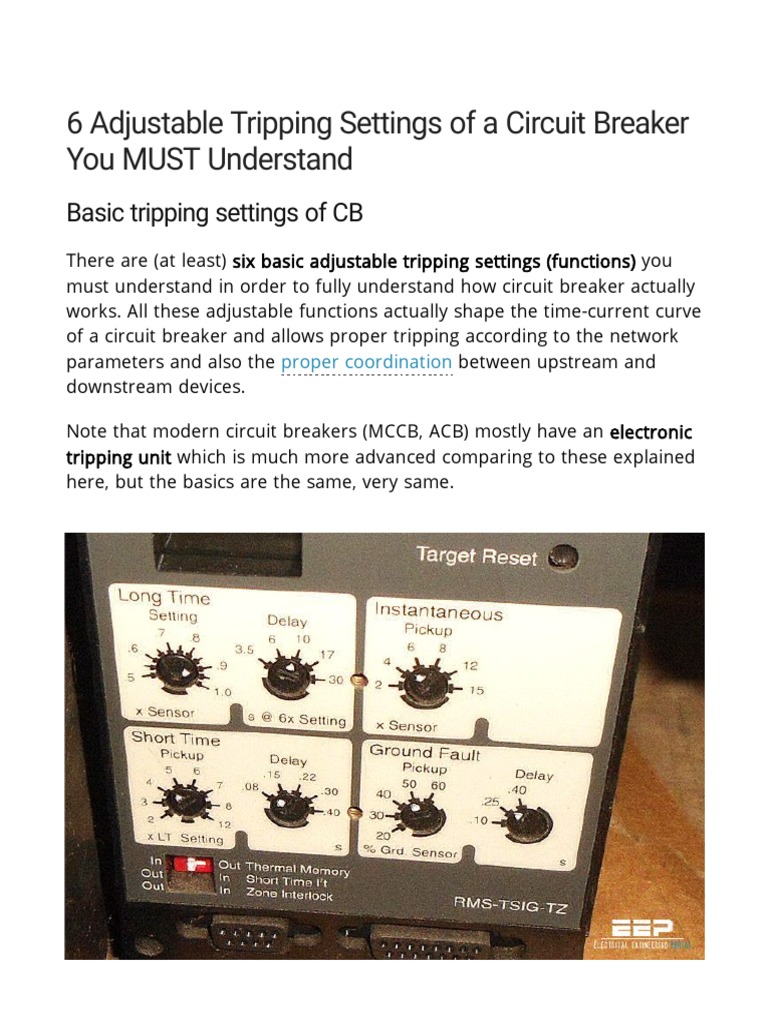 6 Adjustable Tripping Settings of A Circuit Breaker | PDF | Power ...