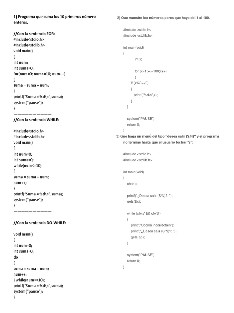 Ejercicios For While y Do While | PDF | Programación de computadoras | Informática