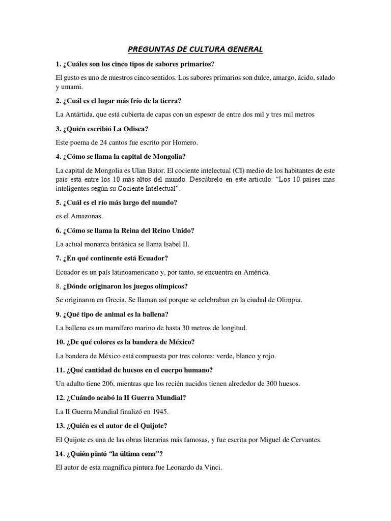 Preguntas de Cultura General | PDF | Imperio Inca | Perú