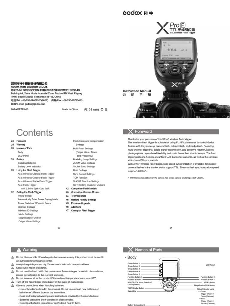GODOX XProF Wireless Flash Trigger Guide | PDF | Flash (Photography ...