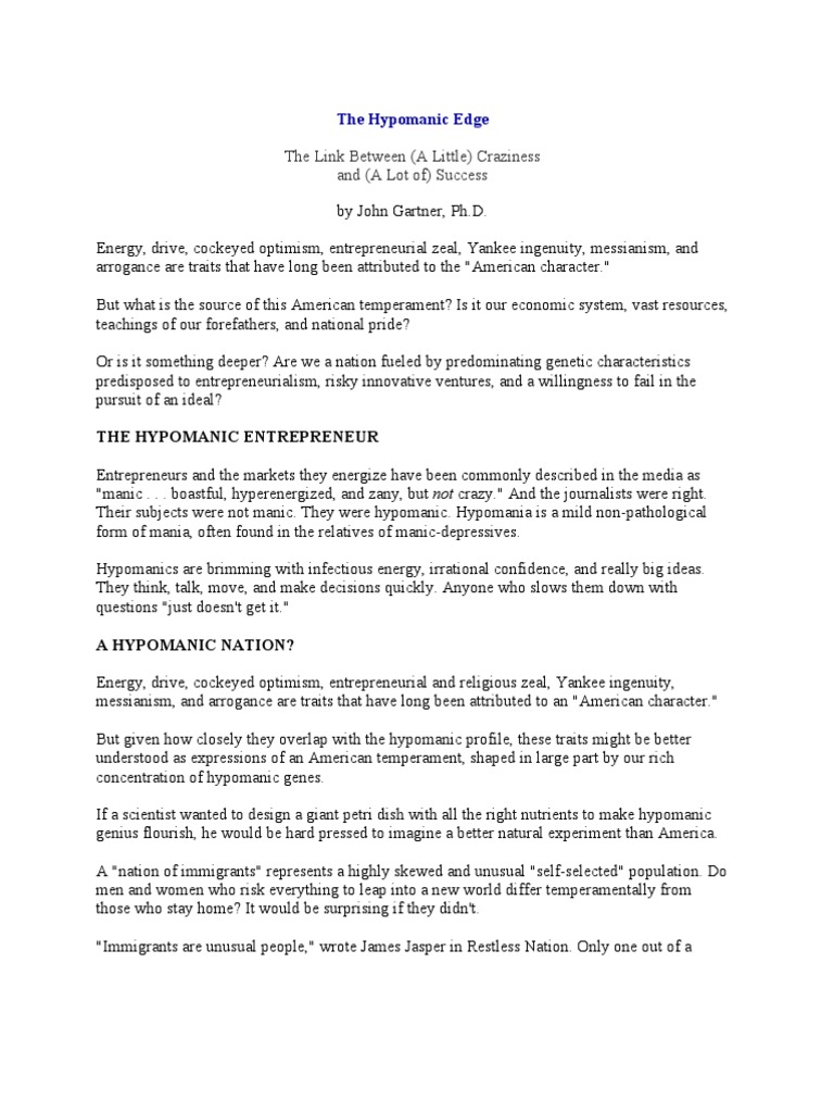 The Hypomanic Edge in American Success | PDF | Mania | Entrepreneurship
