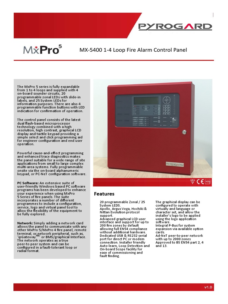 MX-5400 1-4 Loop Fire Alarm Control Panel: Features | PDF | Usb ...