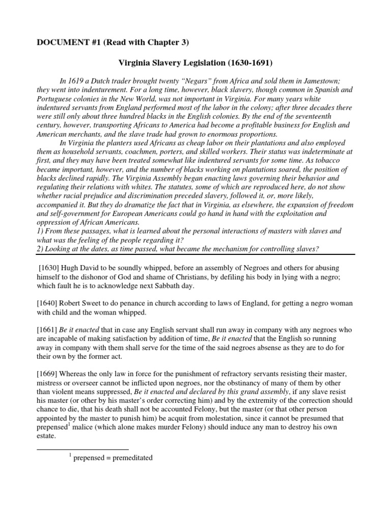 Virginia Slavery Laws (1630-1691) | PDF | Slavery | Virginia