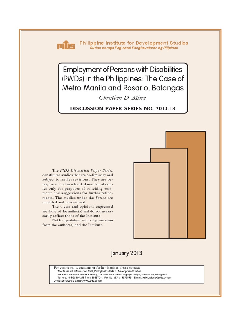 Employment of Persons With Disabilities (PWDS) in The Philippines: The ...