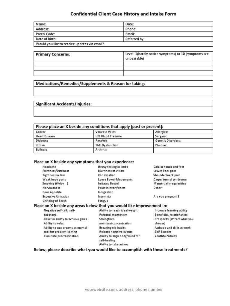 Confidential Client Case History and Intake Form | PDF | Pain ...