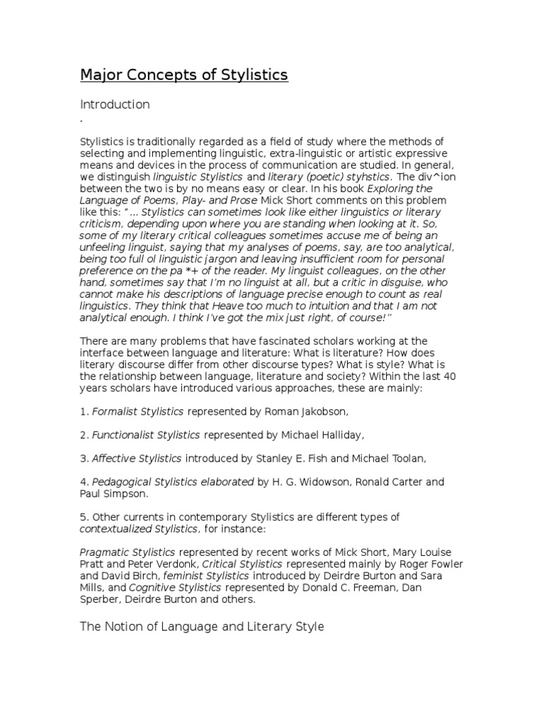 Key Concepts in Stylistics | PDF | Linguistics | Human Communication