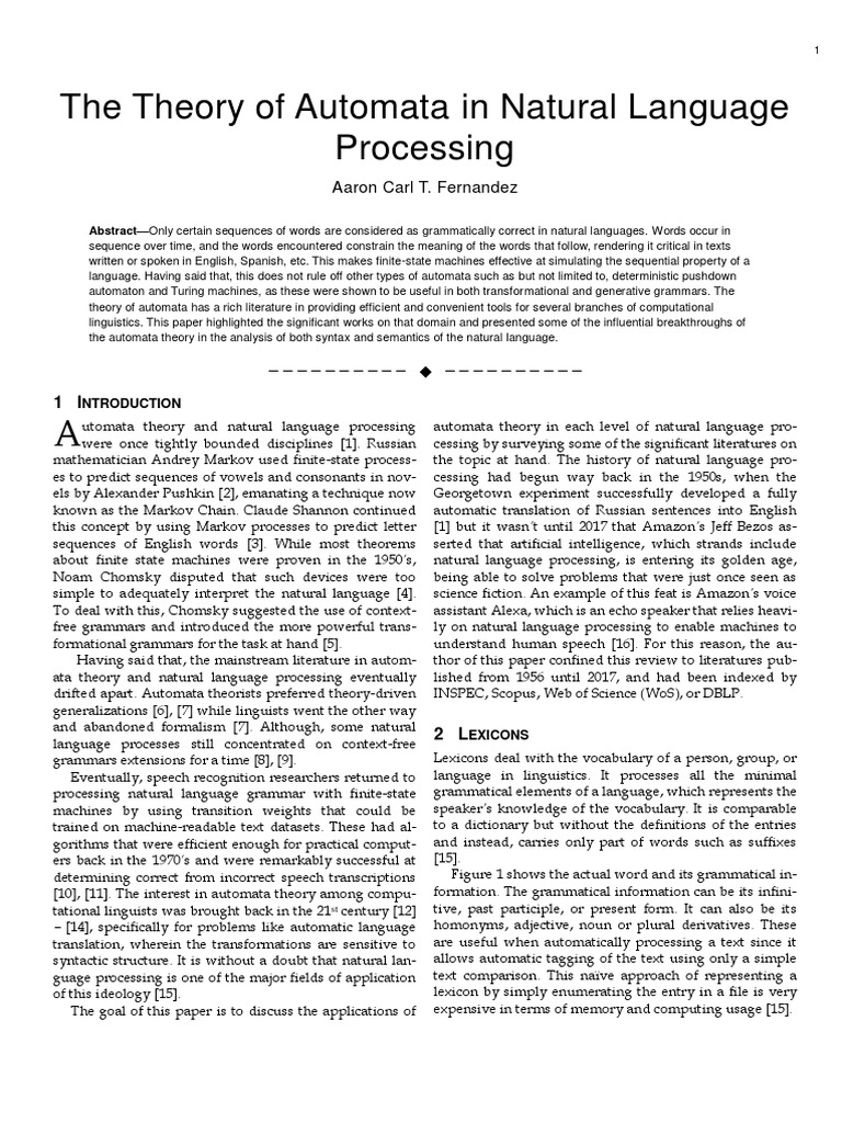 The Theory of Automata in Natural Language Processing | PDF | Automata Theory | Part Of Speech