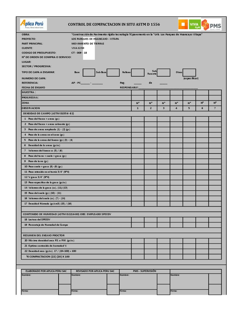 Control de Compactacion in Situ Astm D 1556 - 001 | PDF | Naturaleza