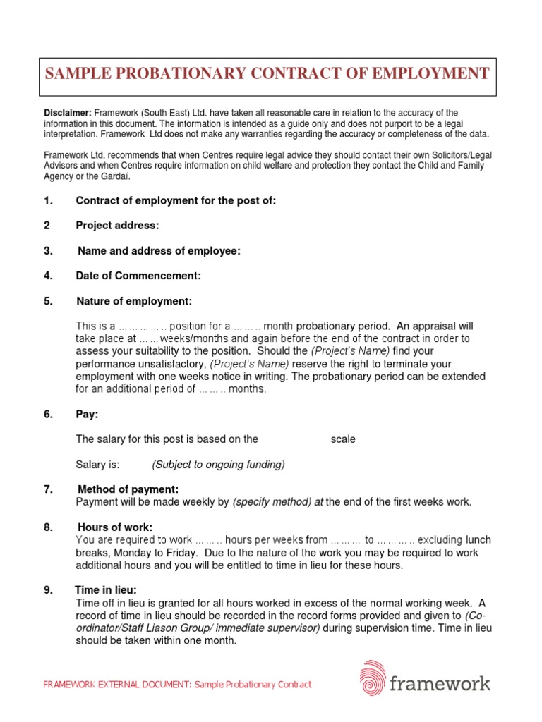 10.1 SAMPLE Probationary Contract | PDF | Sick Leave | Employment