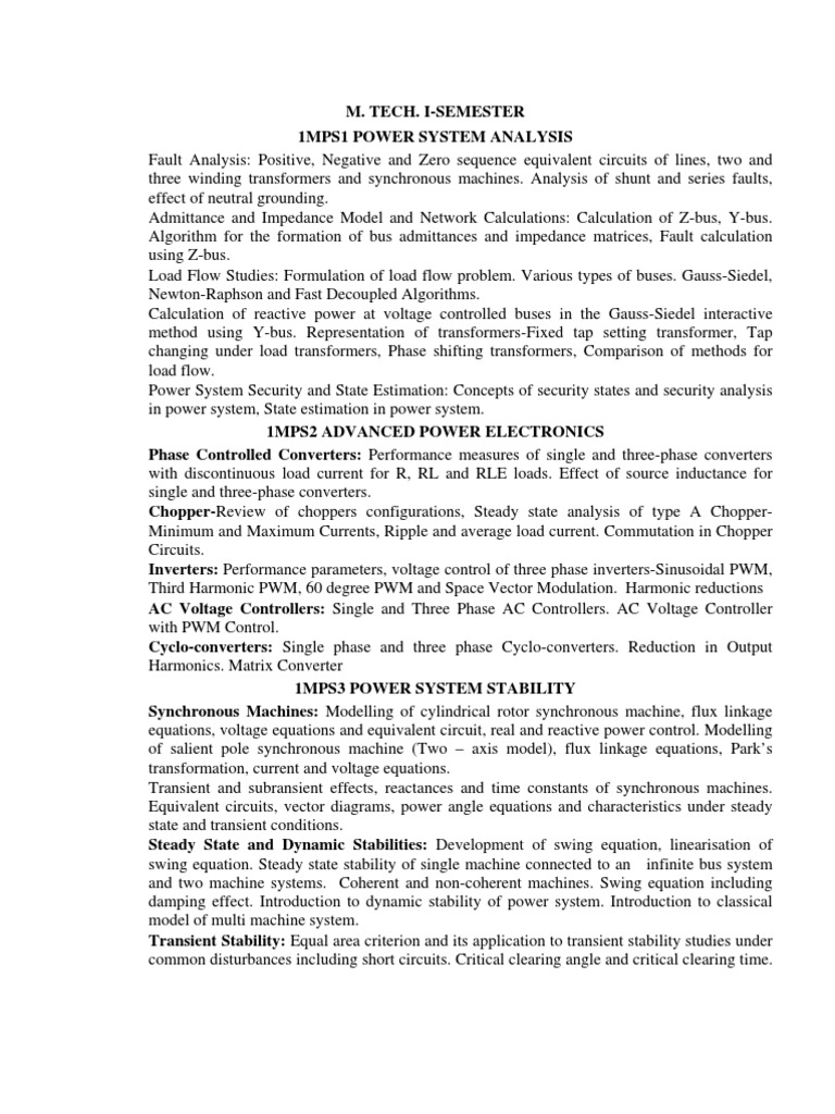 Syllabus MTech Power Systems Subject To Approval of Academic | PDF