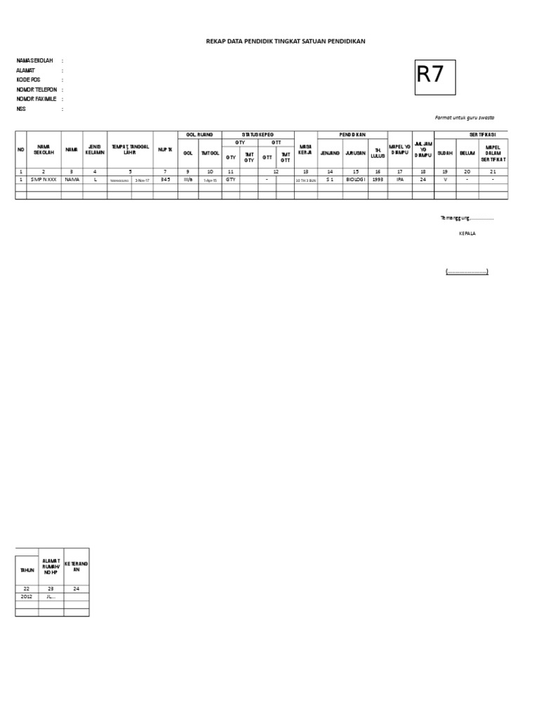FORM R7 R10 2018 Kirim Sekolah | PDF