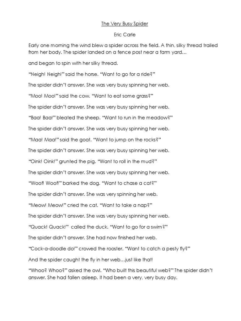 The Very Busy Spider PDF | PDF