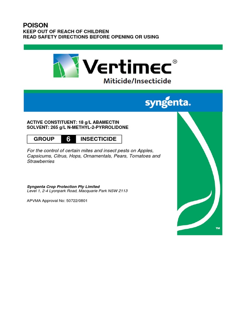 Vertimec Label - 50772-0801 | PDF | Biological Pest Control | Agriculture