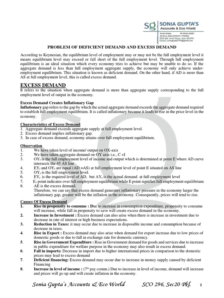 Problem of Deficit Demand and Excess Demand | PDF | Full Employment ...