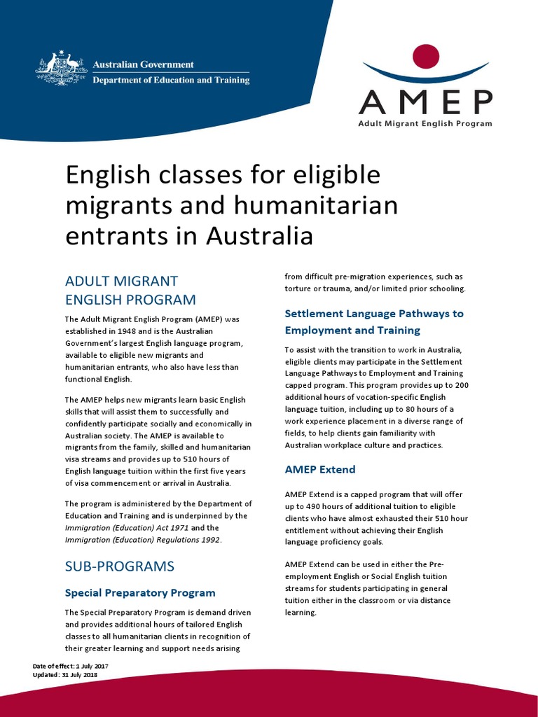 Amep Factsheet - Updated 31 July 2018 PDF | PDF | Child Care ...