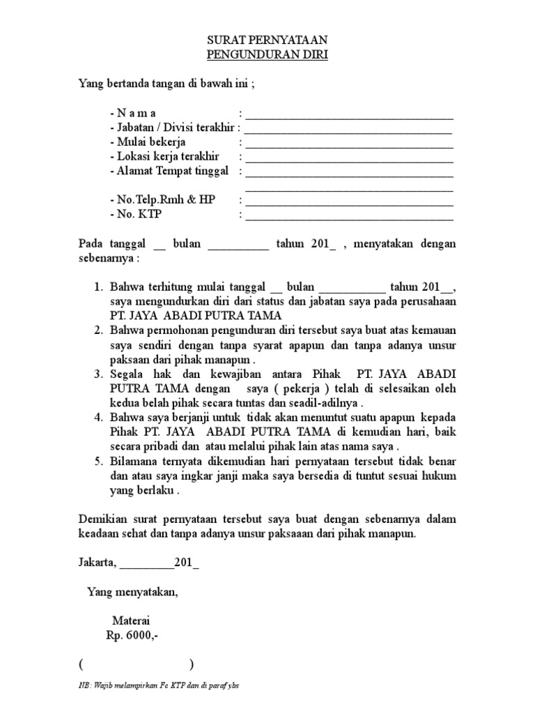 Pernyataan Resign Form-Sppbe | PDF
