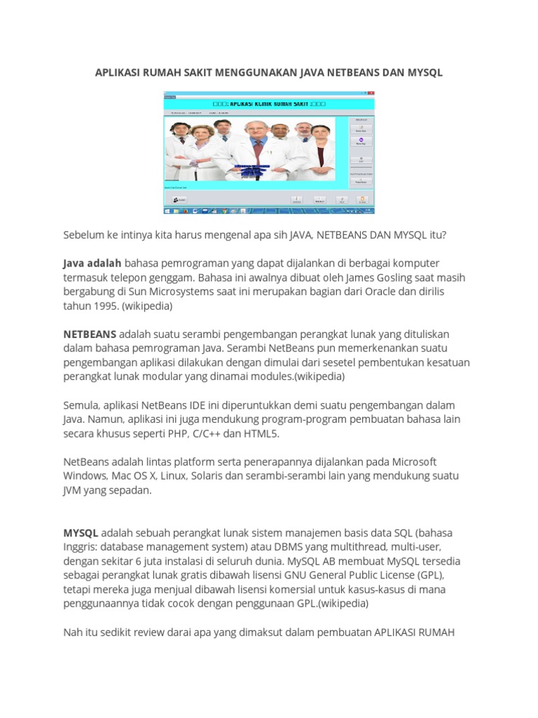 Aplikasi Rumah Sakit Menggunakan Java Netbeans Dan Mysql | PDF
