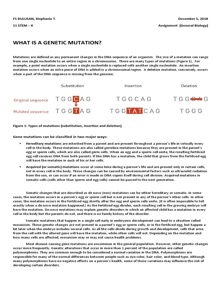What Is A Genetic Mutation?: Gene Mutations Can Be Classified in Two ...