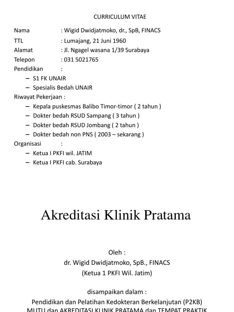 Akreditasi Klinik Pratama Dr Wigid Pdf