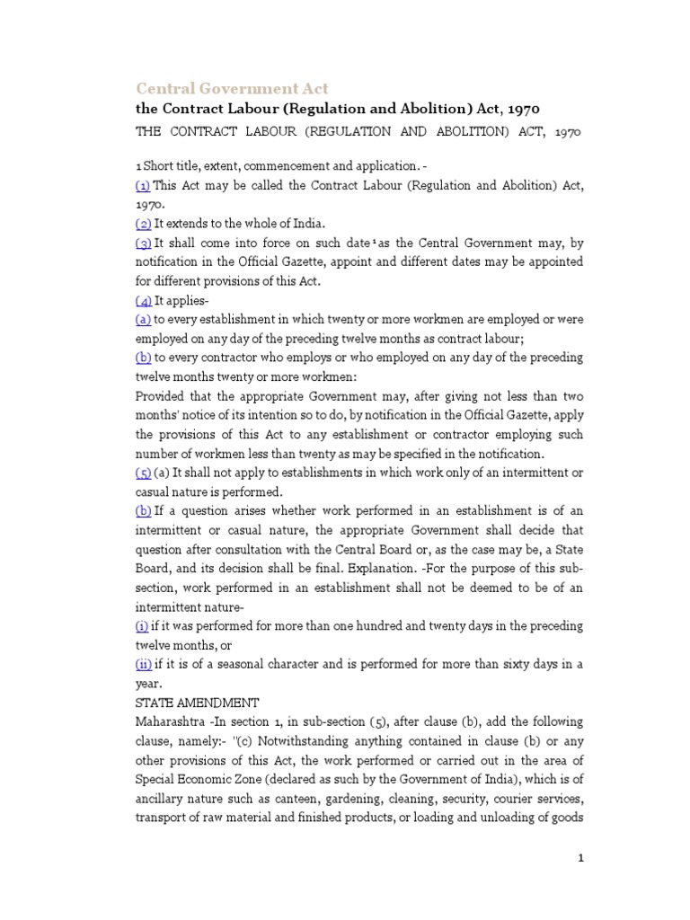 Contract Labour Act 1970 | PDF | Employment | License