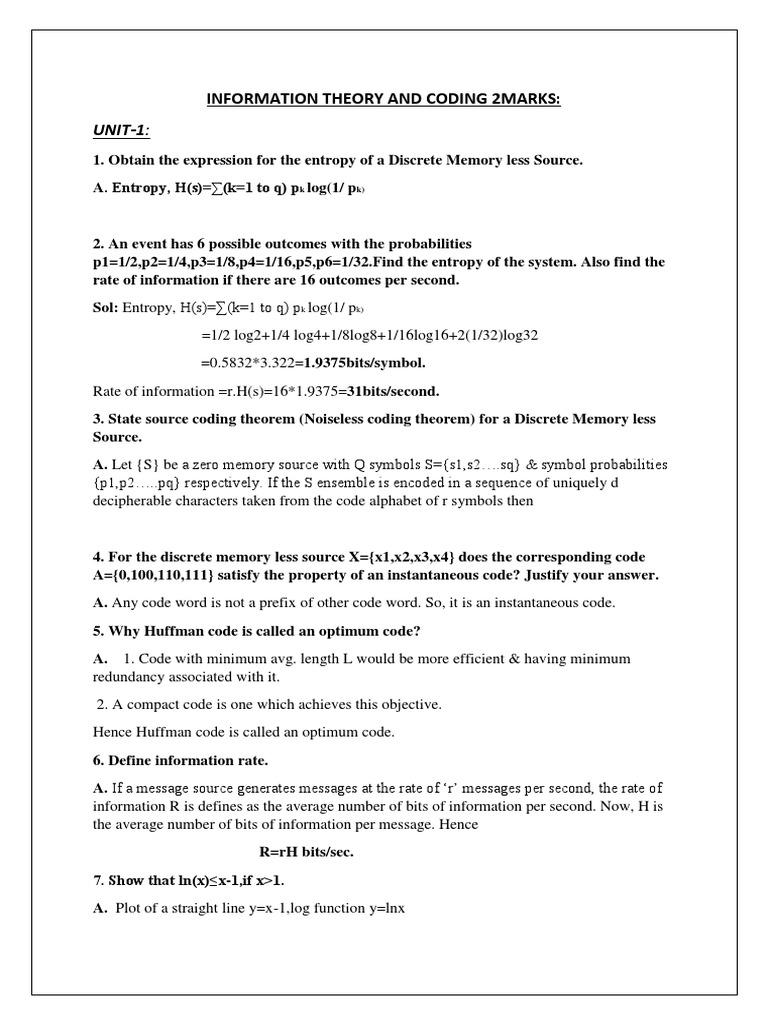 Information Theory and Coding | PDF | Code | Statistical Theory