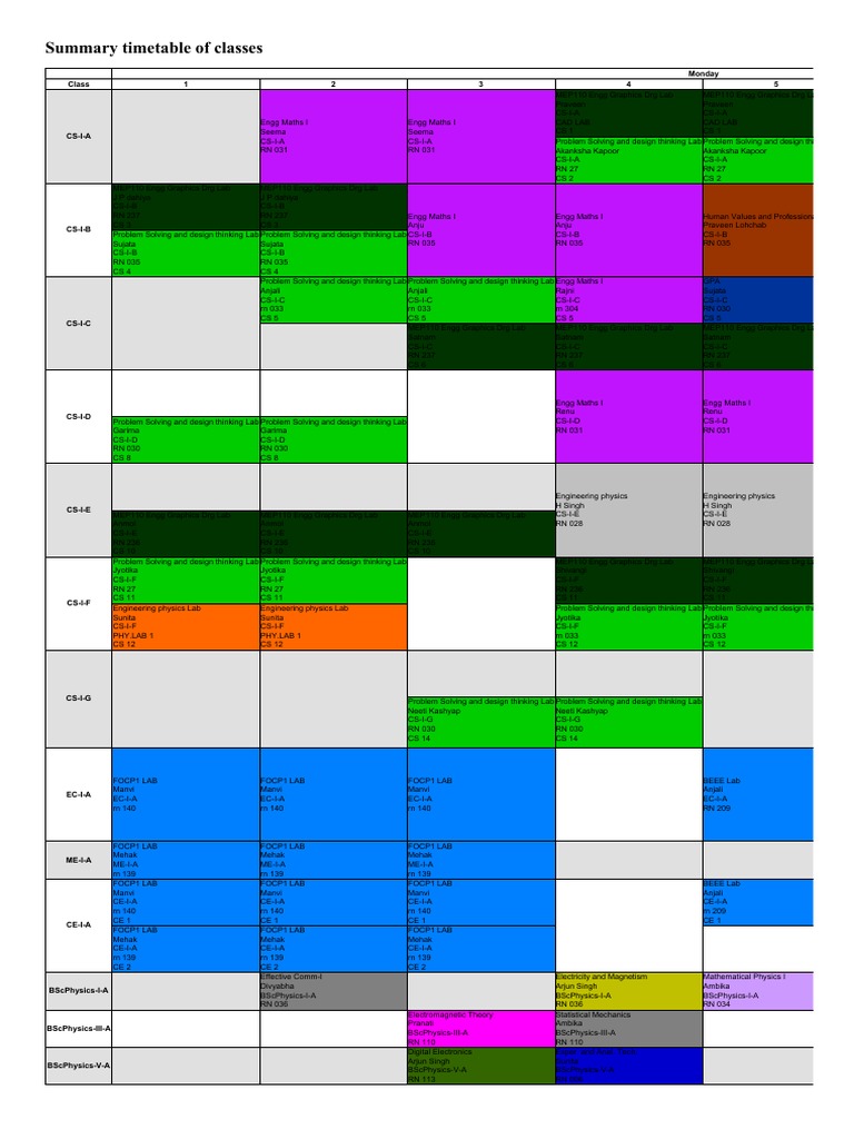Monday Class Schedule for First Year Computer Science Students | PDF ...