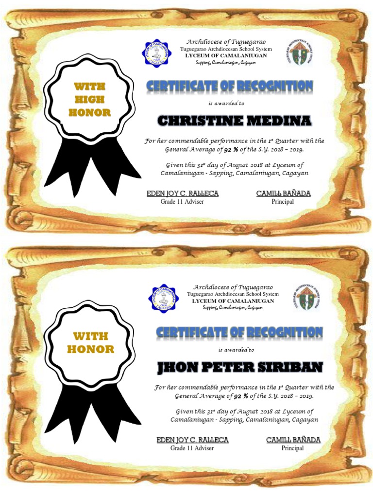 Cert Senior Recognition | PDF