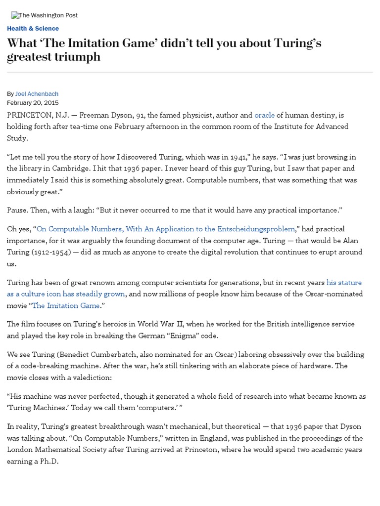 Imitation Game | PDF | Alan Turing | Computing