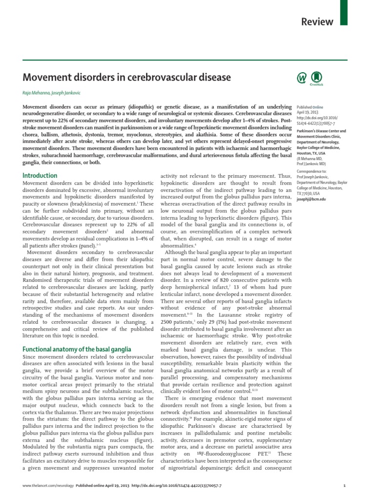 Movement Disorders in Stroke Patients | PDF | Basal Ganglia | Parkinson ...