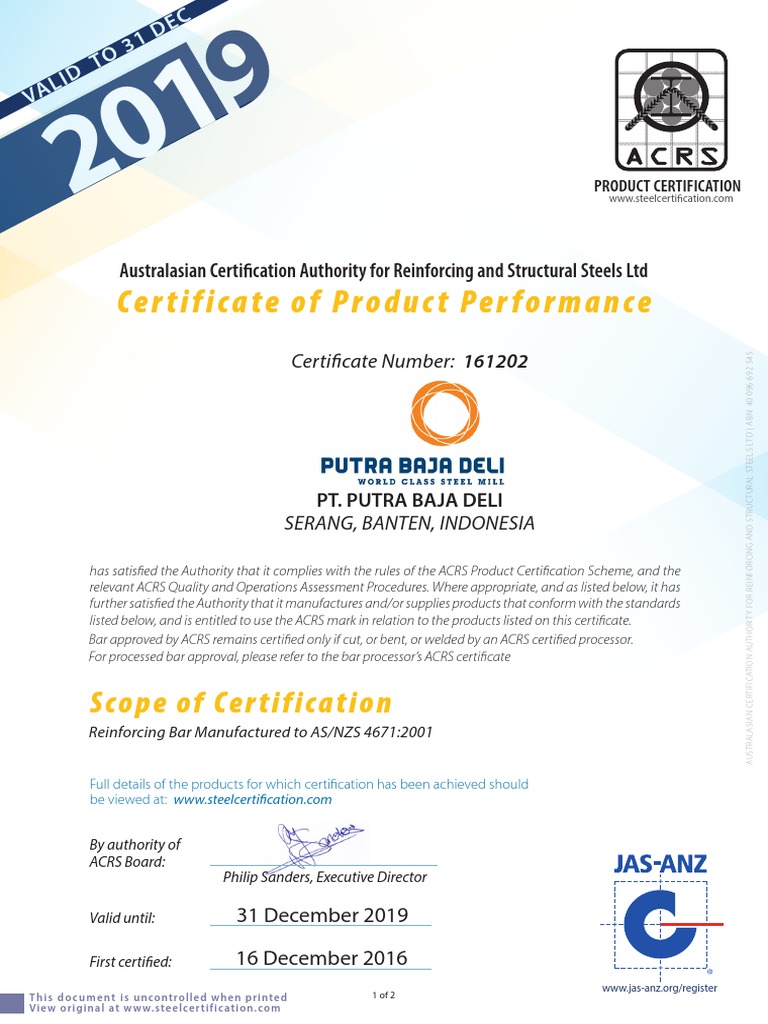 Australian Certification (ACRS-161202) - For Export | PDF | Engineering ...