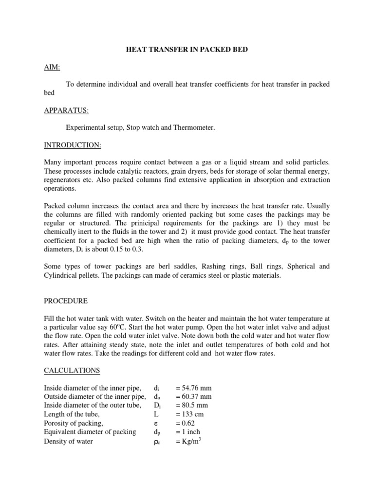 Heat Transfer In Packed Bed Pdf Water Heating Heat Transfer