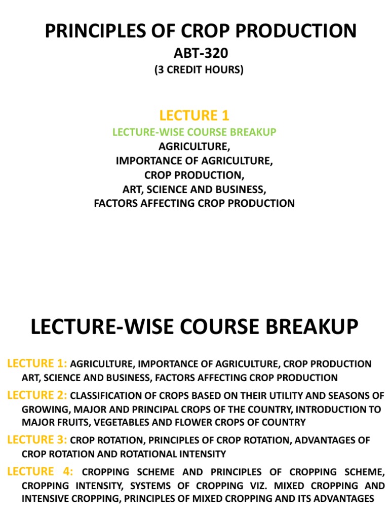 Lecture 1 Crop Production | PDF | Plant Breeding | Agriculture