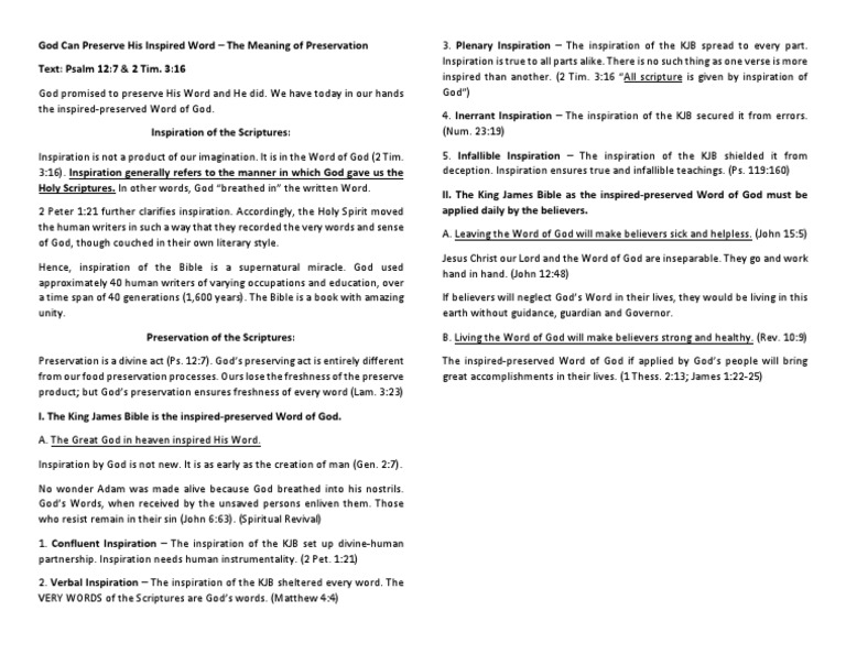 God's Preservation of His Inspired Word | PDF | Biblical Inerrancy ...
