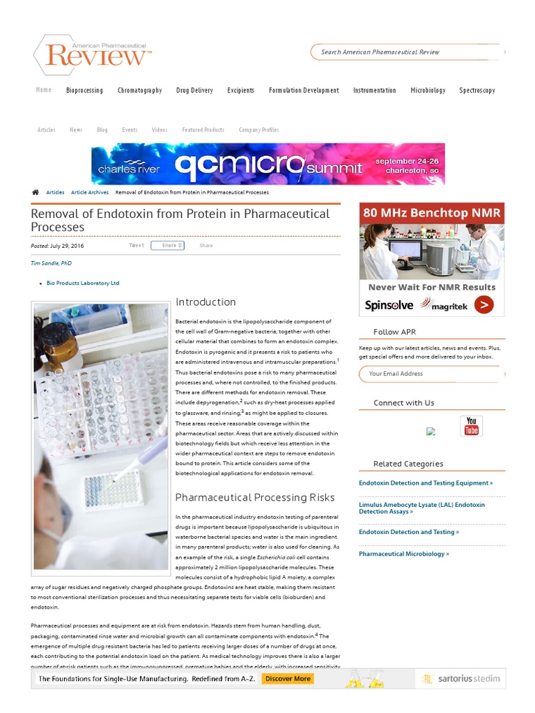 Removal of Endotoxin From Protein in Pharmaceutical Processes | PDF ...