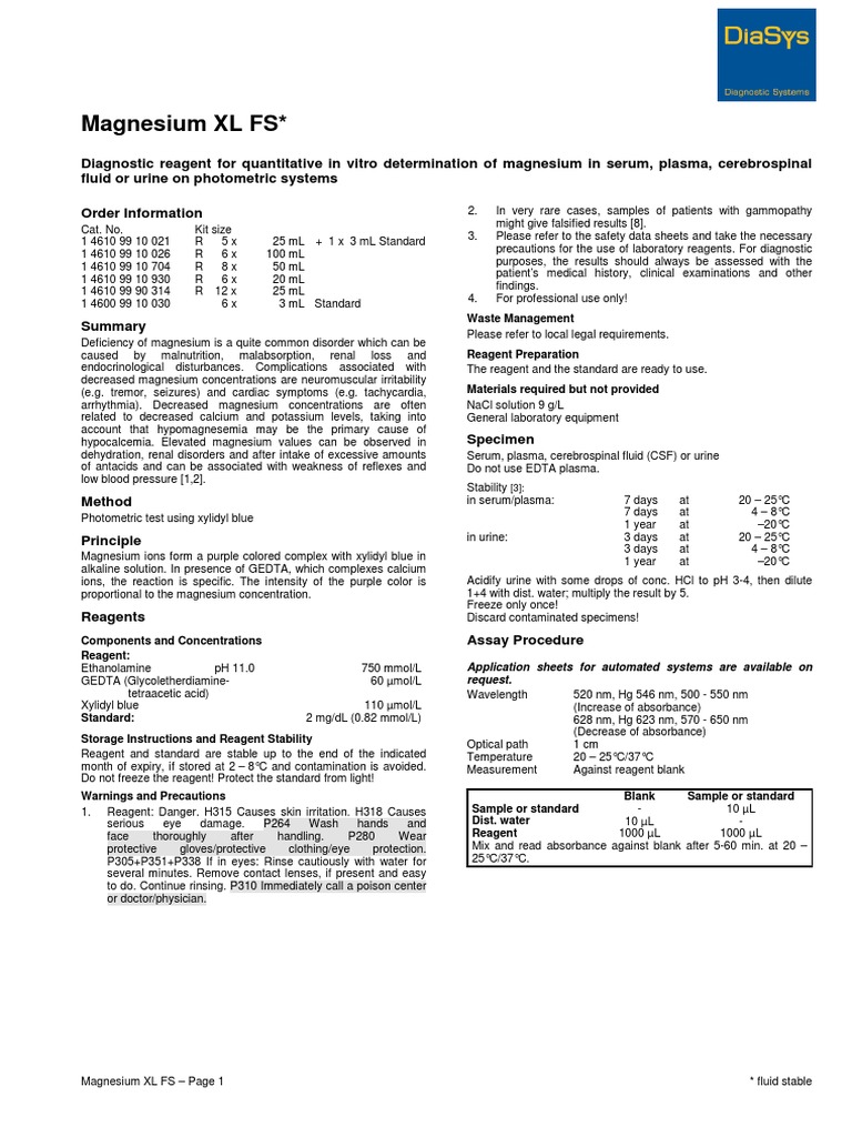 Kit Insert | PDF | Magnesium | Medical Specialties