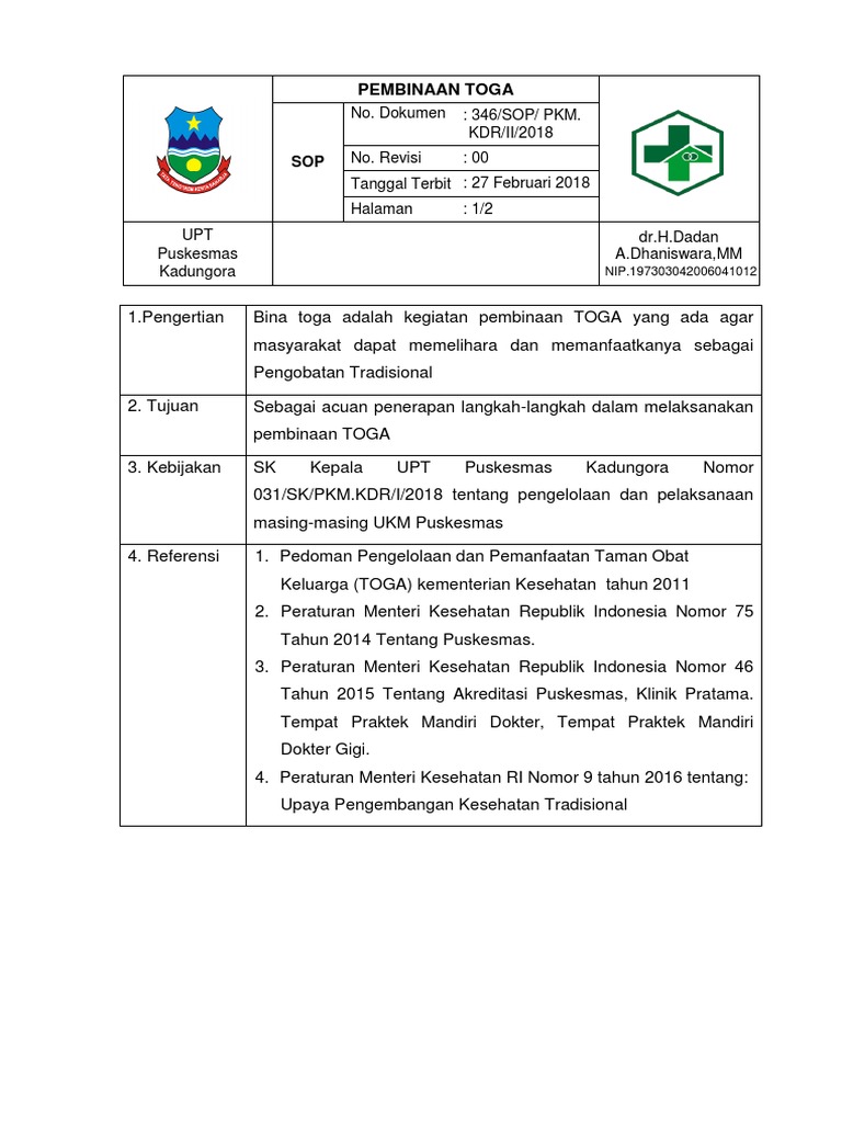 SOP Pembinaan TOGA | PDF
