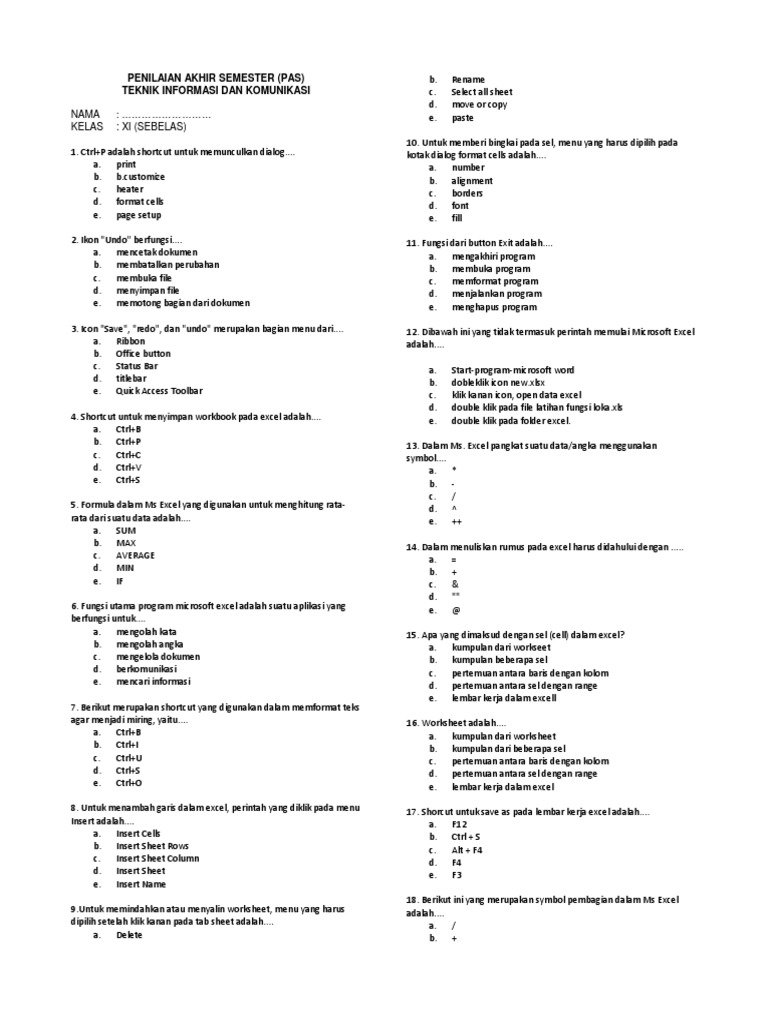 Soal Tik Kls - Xi Uas Sem.2 | PDF