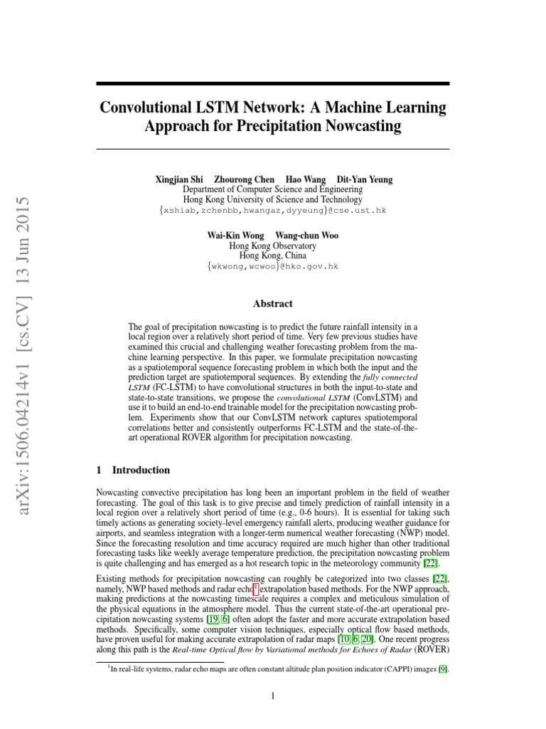 Convolutional LSTM Network: A Machine Learning Approach For Precipitation Nowcasting | PDF ...