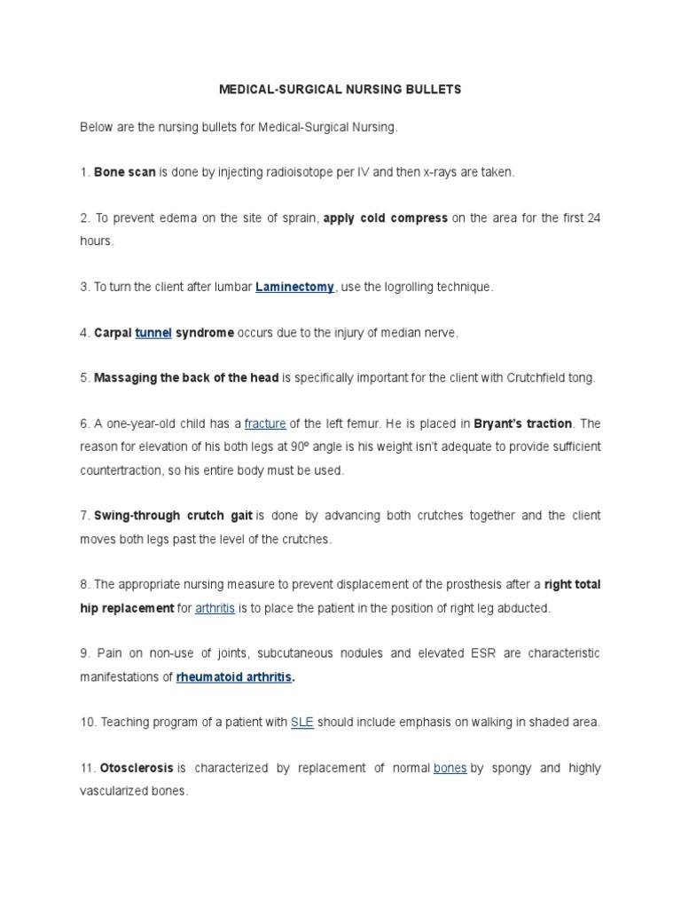 Medical Surgical Nursing Bullets | PDF | Glaucoma | Pain