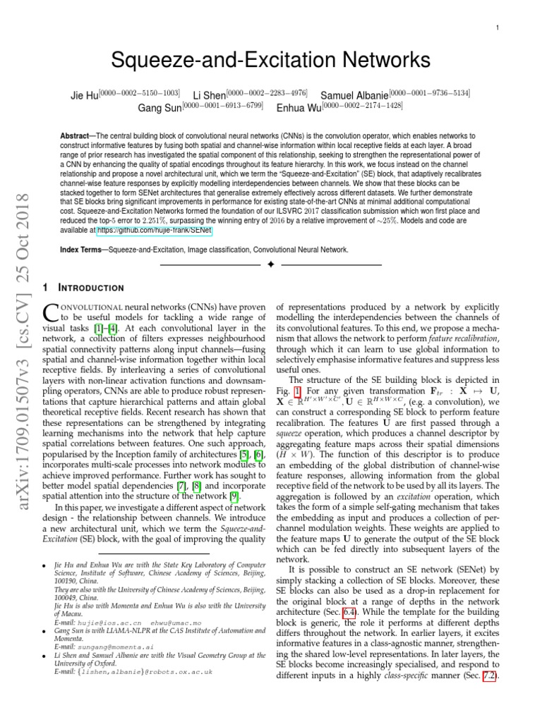 Squeeze and Excitation | PDF | Artificial Neural Network | Areas Of ...