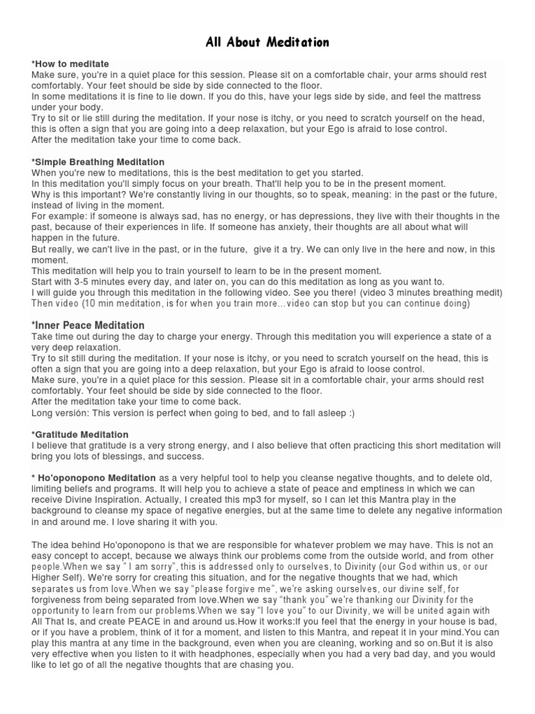 All About Meditation: How To Meditate | PDF | Meditation | Mantra