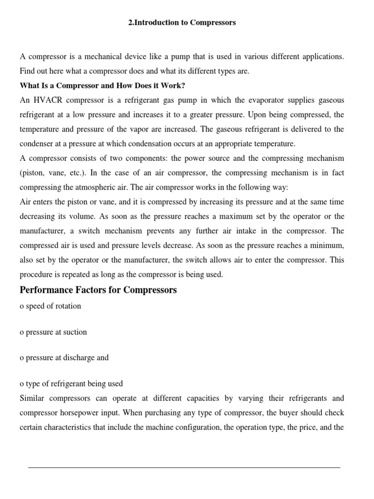 Introduction To Compressors | PDF | Pump | Electric Motor