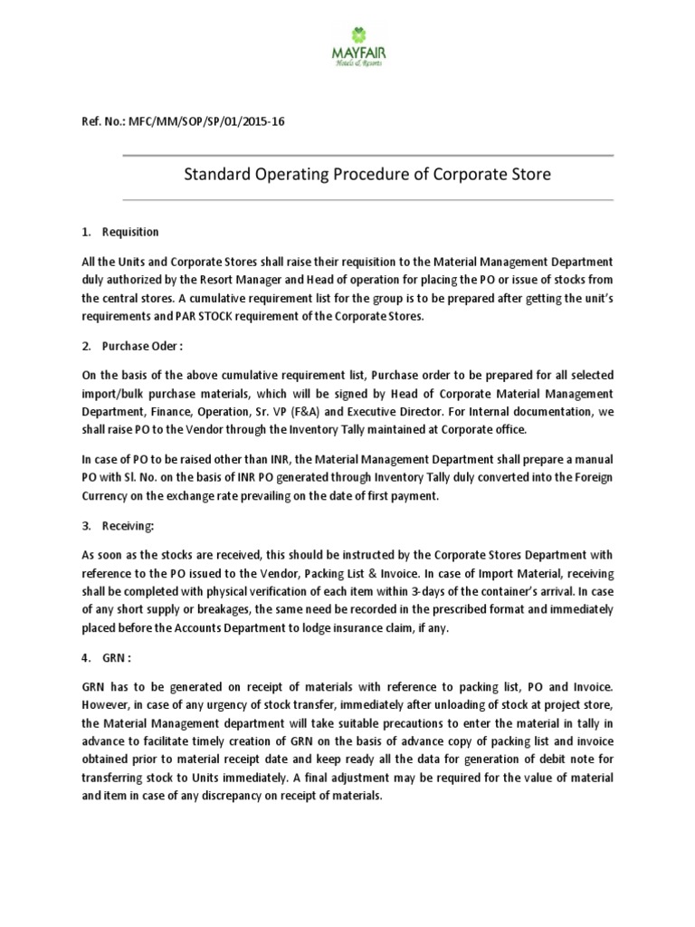 SOP Corporate Stores | PDF | Receipt | Invoice