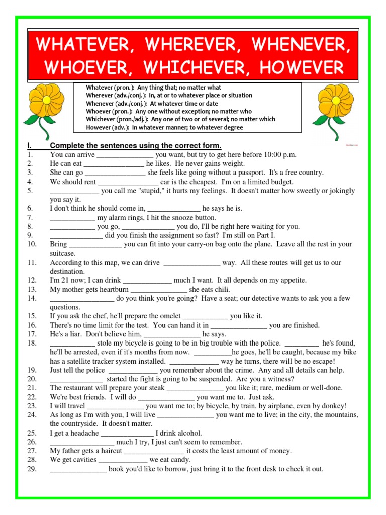 Whichever Whenever Wherever Whatever Whoever and Key-Ymp257z9ho | PDF