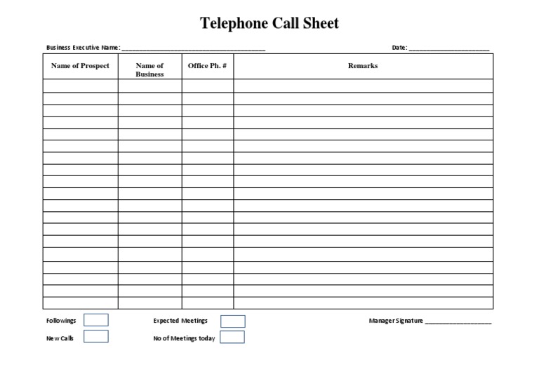 Telephone Call Sheet | PDF