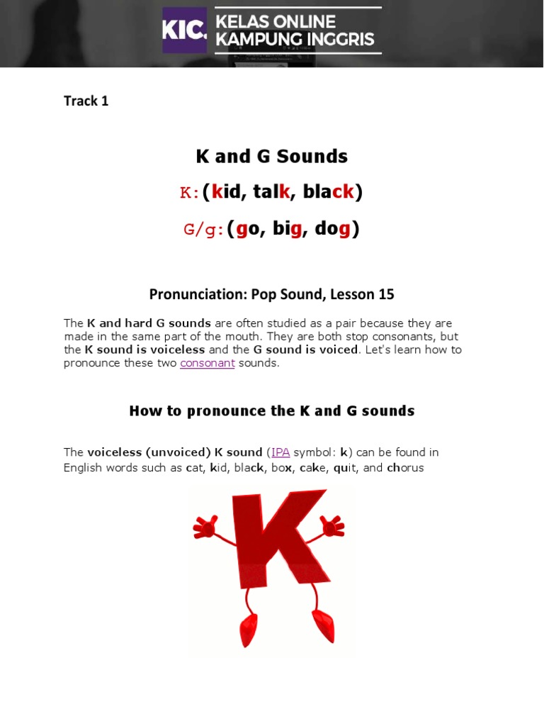 Lesson 15 - Pop Sound (K and G Sounds) | PDF | Human Voice | Phonology