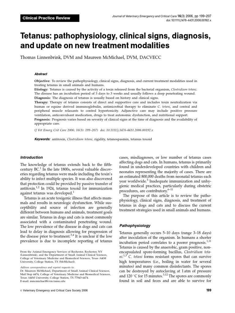 Tetanus Pathophysiology, Clinical Signs, Diagnosis | PDF | Health ...