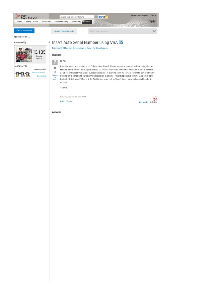 Insert Auto Serial Number Using Vba Pdf Microsoft Excel Application Software