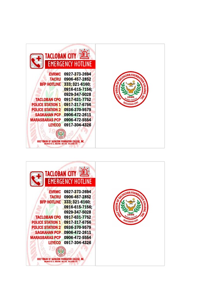 Emergency Hotline Id Card | PDF